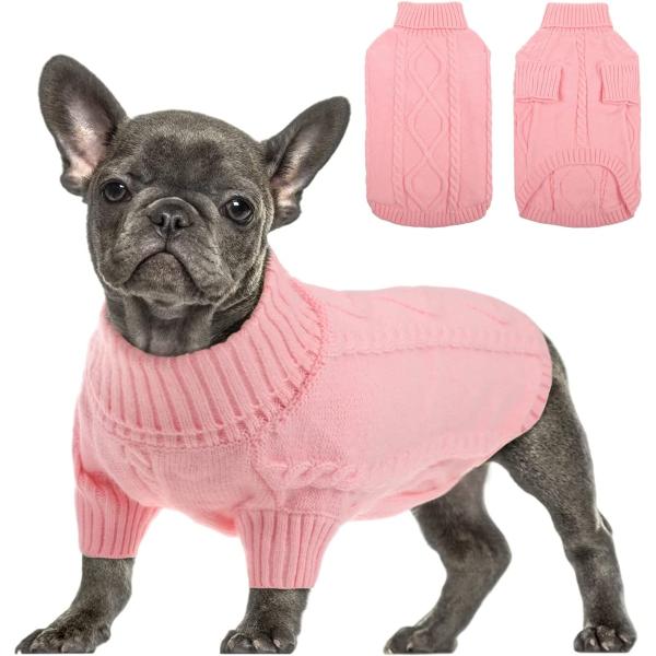 商品名Queenmore Small Dog Pullover Sweater, Cold Weather Cable Knitwear, Classic Turtleneck Thick Warm Clothes for Chihuahu...