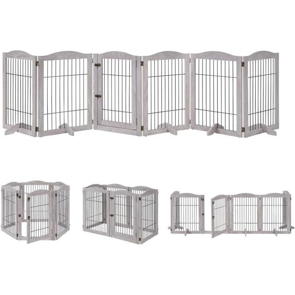 <b>商品名</b>unipaws 6パネル エキストラワイド 自立式ウォークスルー ドッグゲート 4足サポートフィート ペットプレイサークル 折りたたみ階段バリアペットエクササイズペン 犬猫用 屋内使用のみunip...