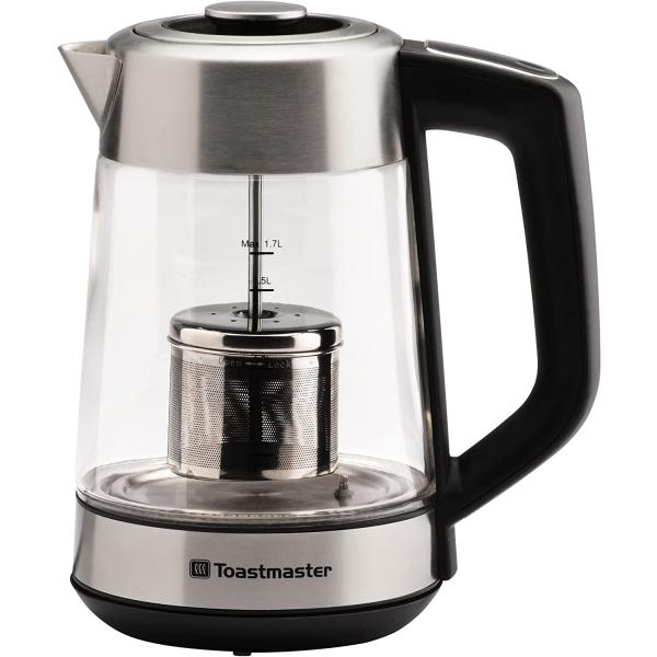商品名Toastmaster 1.7リットル 電気ガラスケトル 色が変わるLEDインジケーターとステンレスティーインフューザー付きToastmaster 1.7-Liter Electric Glass Kettle with Color ...
