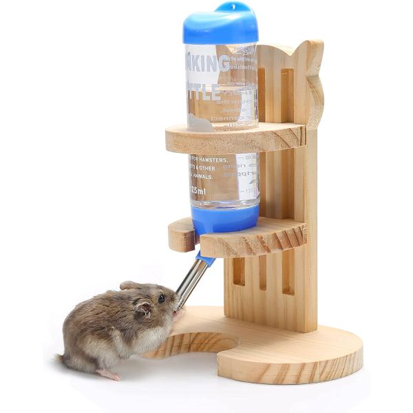 商品名VCZONE Bunny Water Bottle with Natural Wooden Stand Small Animals Water Bottle Holder for Small Sized Pets as Hamster...