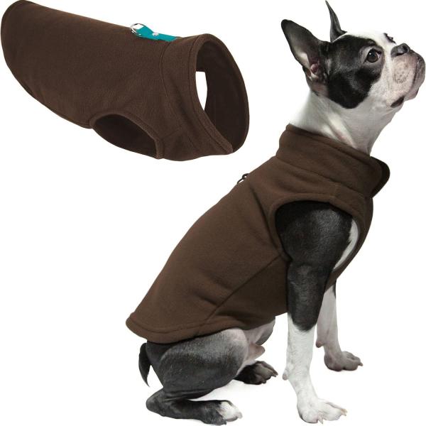 商品名Gooby Fleece Vest Dog Sweater - Brown-Turquoise, Large - Warm Pullover Fleece Dog Jacket with O-Ring Leash - Winter S...
