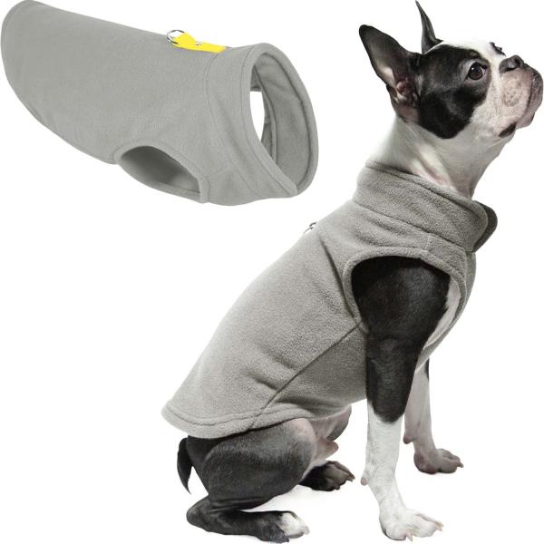 商品名Gooby Fleece Vest Dog Sweater - Gray-Yellow, Medium - Warm Pullover Fleece Dog Jacket with O-Ring Leash - Winter Smal...