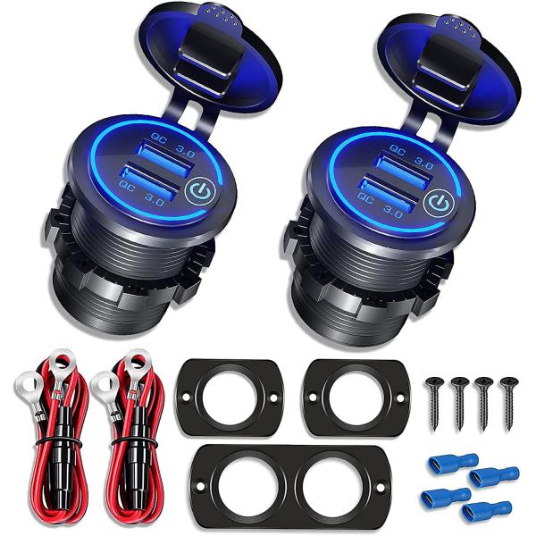 商品名[2個パック] 12V/24V USBコンセント 予備パネル3枚付き Quick Charge 3.0デュアルUSB電源コンセント タッチスイッチ付き 防水 12V/24V 急速充電 USB充電器ソケット DIYキット 車 ボート 海...