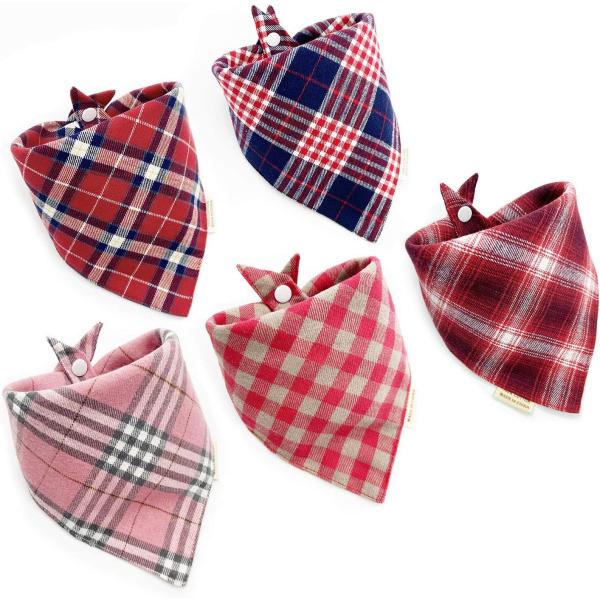 <b>商品名</b>Savier 5PCS Dog Bandanas with Button - Fall Thick Triangle Bibs Dual Layer Soft Cotton Scarves for...