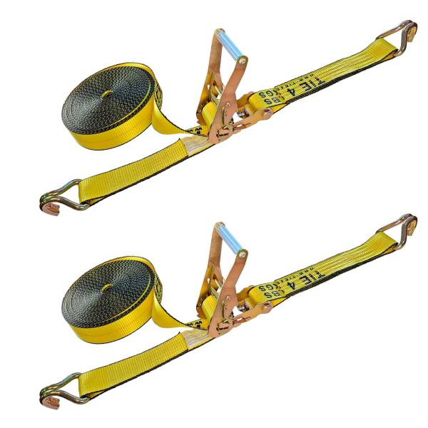 商品名: Mega Cargo Control ラチェットタイダウンストラップ ダブルJフック付き 2インチ x 40フィート イエローラチェットストラップ フラットベッド トラック トレーラーピックアップ用 2個パック Mega Carg...