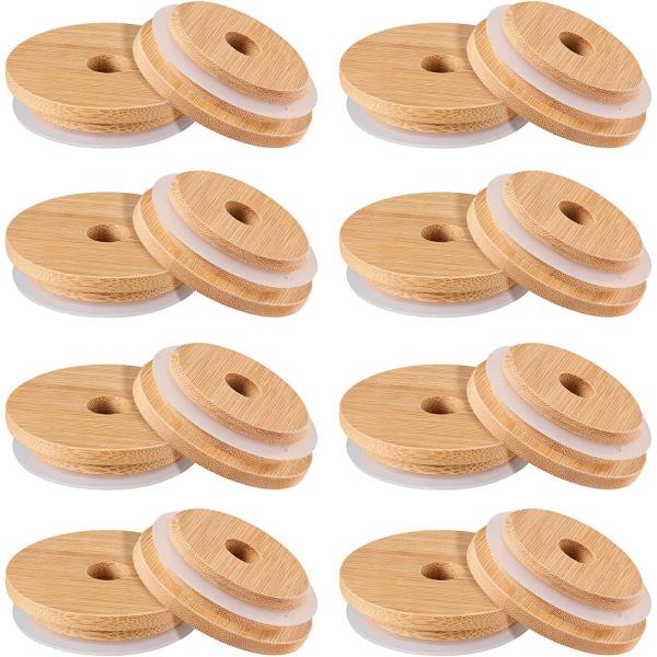 商品名DOITOOL メイソンジャー蓋 16個 ストロー穴付き 漏れ防止 メイソン缶蓋 再利用可能な瓶蓋 広口メイソンジャー 70mm (16個)DOITOOL 16Pcs Bamboo Jar Lids with Straw Hole,R...