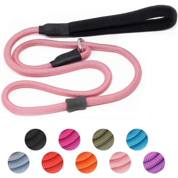 商品名Strong Slip Rope Dog Training Leash (6ft) - Heavy Duty Durable Braided Nylon Lead with Rubber Stopper &amp; Padded Ha...