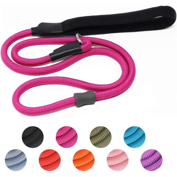 商品名Strong Slip Rope Dog Training Leash (6ft) - Heavy Duty Durable Braided Nylon Lead with Rubber Stopper &amp; Padded Ha...