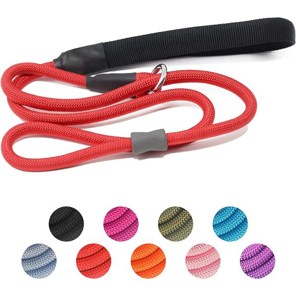 商品名Strong Slip Rope Dog Training Leash (6ft) - Heavy Duty Durable Braided Nylon Lead with Rubber Stopper &amp; Padded Ha...