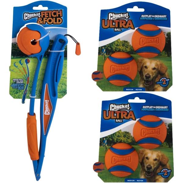 商品名ChuckIt! Fetch &amp; Fold Ball Launcher and 4-Pack Ultra Ball Bundle, Mediumブランド：Chuckit!商品サイズ：Medium 2.5"" Ball (Pac...