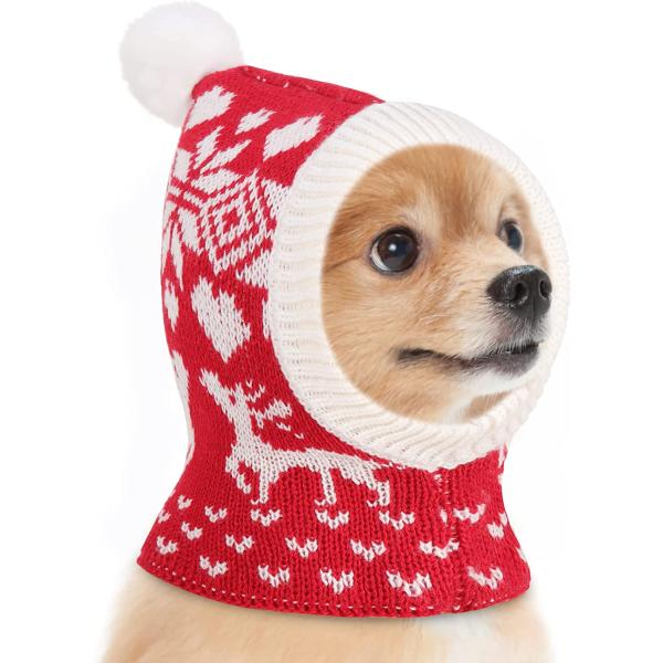 商品名Pawaboo Christmas Pet Hat, Funny Knitted Pets Cap with Pompon, Cute Crocheted Snood Winter Warm Pet Hat, Neck Ear War...