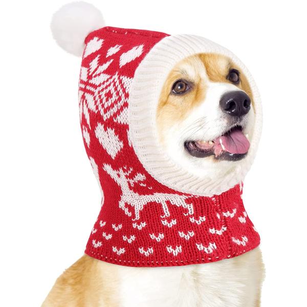 商品名Pawaboo Christmas Pet Hat, Funny Knitted Pets Cap with Pompon, Cute Crocheted Snood Winter Warm Pet Hat, Neck Ear War...