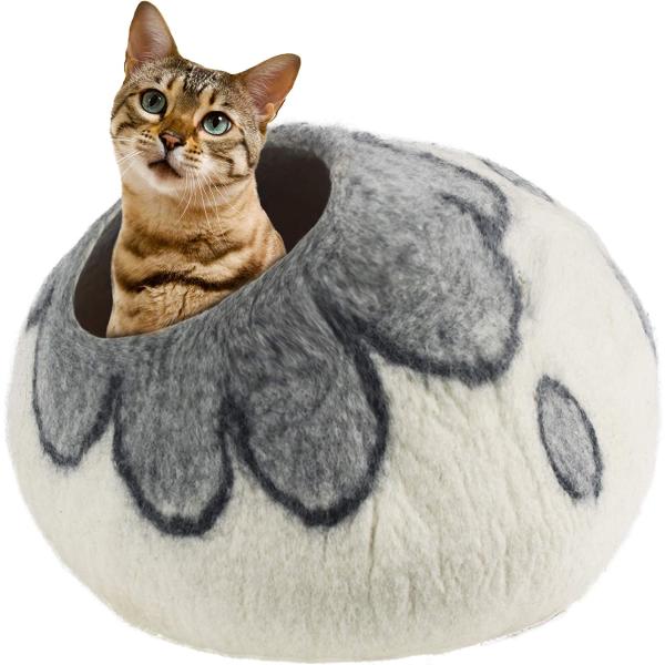 商品名Juccini Wool Cat Cave Bed - Ecofriendly Felt Cat Cave for Cats and Kittens - Felted from 100% Natural Wool - Premium ...