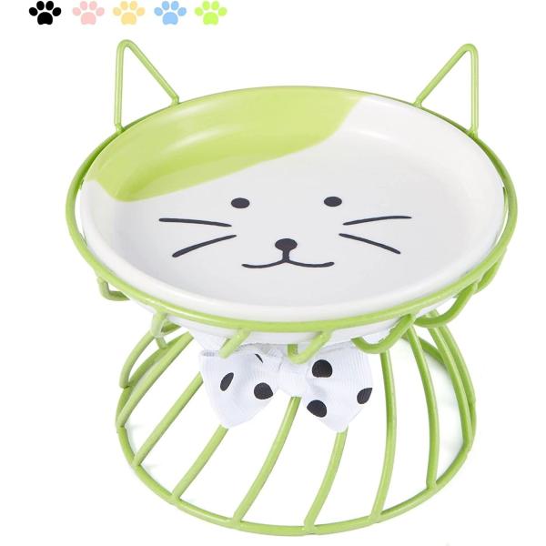 商品名Tilted Elevated Cat Bowl, Food &amp; Water Cat Bowl， Ceramic Pet Food Bowl for Flat Faced Cats, Protect Pet's Spine, ...