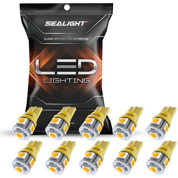 商品名:  SEALIGHT 194 LED Bulb, 168 T10 LED Bulb Amber 2700k Yellow 2825 for Turn Signal Side Marker Dome Lights, 12V LED B...