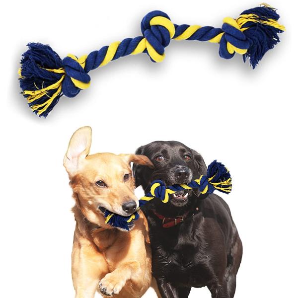 商品名SunGrow Twisted Triple Knotted Rope Bone for Dogs, Cotton Blue and Yellow Oral Chew Toys, 2 Pcs per Packブランド：SunGrow商...