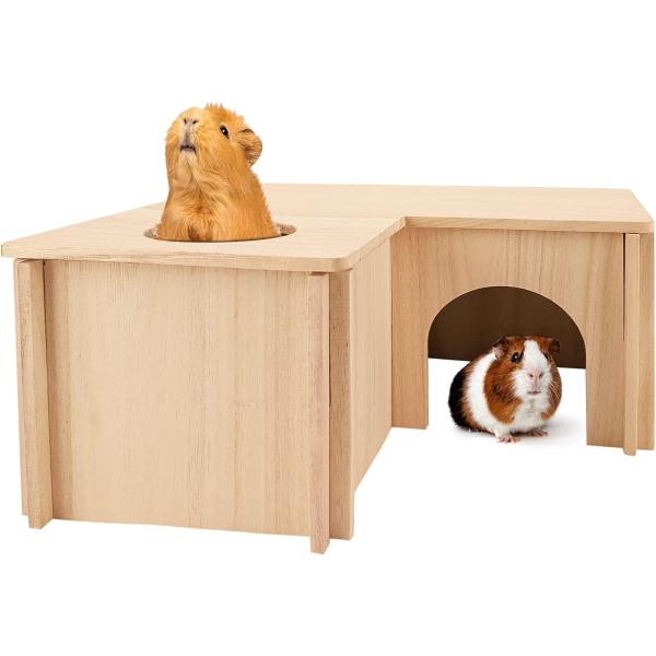 商品名PAWCHIE Guinea Pig Hideout with Multi-Rooms - Small Pets Natural Hideout Detachable Large Size Multi-Chamber Wooden H...