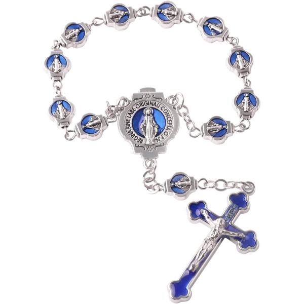 商品名Luomu One Decade Catholic Rosary , Auto Rosary, Car Rosary with Virgin Mary Blue Miraculous Medal Hang on Mirror Rear...