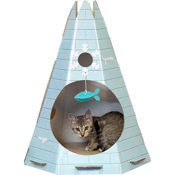 商品名Furhaven 装飾 タンドラ テント 波型 猫 スクラッチャー 隠れ家 - アイスブロックプリント ワンサイズFurhaven Decorated Tundra Tent Corrugated Cat Scratcher Hide...