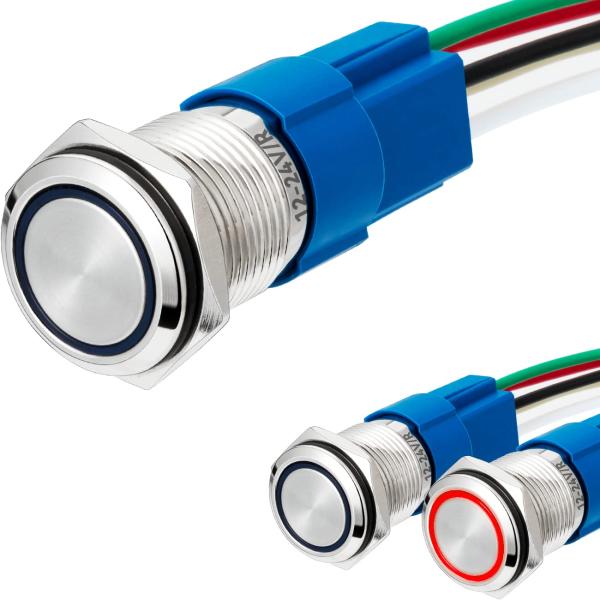 商品名JANDECCN 3 Pack 16mm Push Button Switch with LED Indicator Light, Self-Locking Latching Switch On Off for Marine Car ...
