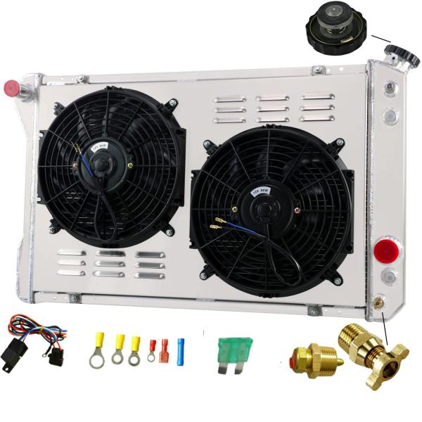 商品名: RadRace アルミラジエーター 1982-1992 シボレー カマロ ポンティアック ファイヤーバード 4列コア 12インチ ファン シュラウド サーモスタット リレーキット 83 84 85 86 87 88 89 90 9...