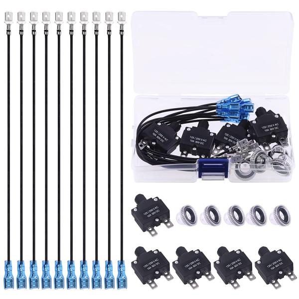 商品名Rustark 5 Sets Push Button Reset Thermal Circuit Breaker 125/250V AC 32V DC with Quick Connect Terminals Wire Leads a...