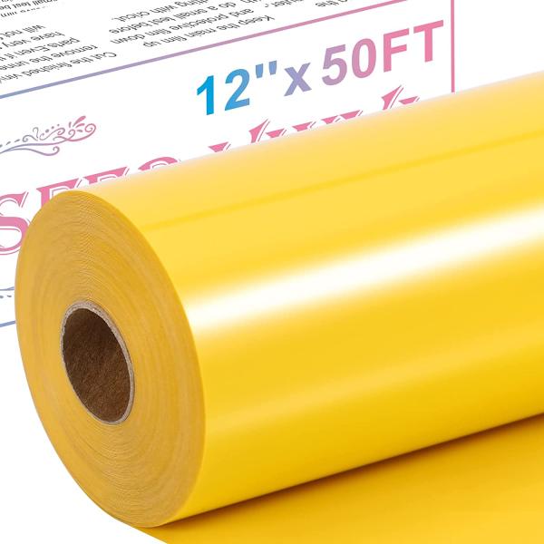 商品名XSEINO Heat Transfer Vinyl, 12"" x 50FT Yellow HTV Vinyl Roll with Teflon for Shirts, Yellow Iron on Vinyl Roll for C...