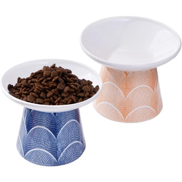 商品名6.25 Inch Extra Wide Ceramic Raised Cat Bowls, Upgraded Elevated Porcelain Cat Food Water Bowl Dish, Stress Free Pet ...