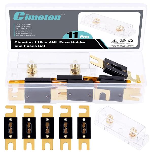 商品名Cimeton 11Pcs ANL Fuse Holder and Fuses Set, Gold Plated Mounting Bolt Fuse Holder and 100A 150A 200A 300A 400A Fuses...