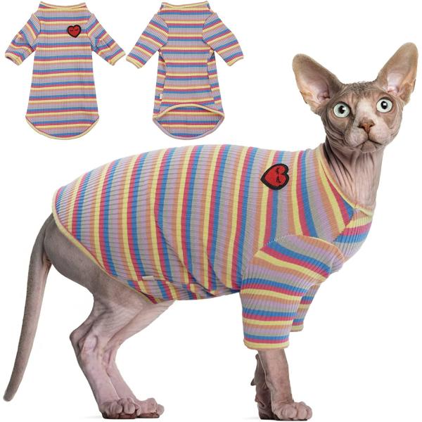 商品名DENTRUN Hairless Cats Shirt Cat Wear Clothes Stripe Vest Best Hairless Cat's Adorable Clothes Cat's Pajamas Jumpsuit ...