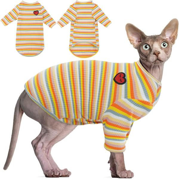 商品名DENTRUN Hairless Cats Shirt Cat Wear Clothes Stripe Vest Best Hairless Cat's Adorable Clothes Cat's Pajamas Jumpsuit ...