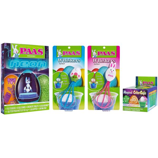 商品名PAASネオンエッグデコレーションキットバンドルには、ネオンキット、ウィスカーエッグディッパー2個、カラーカップ5個PAAS Neon Egg Decorating Kit Bundle Includes Neon Kit, 2 Wh...
