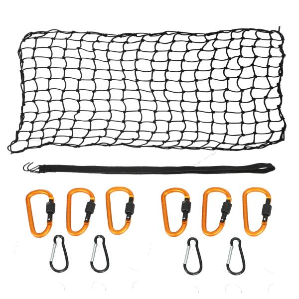 商品名: トラックカーゴネット 2フィート x 3フィート 4フィート x 6フィート ラテックスバンジーネットコア 高耐久 スモールメッシュ 3インチ x 3インチ スペースアルミカラビナフック 10個付き ピックアップトラック ベッド ...