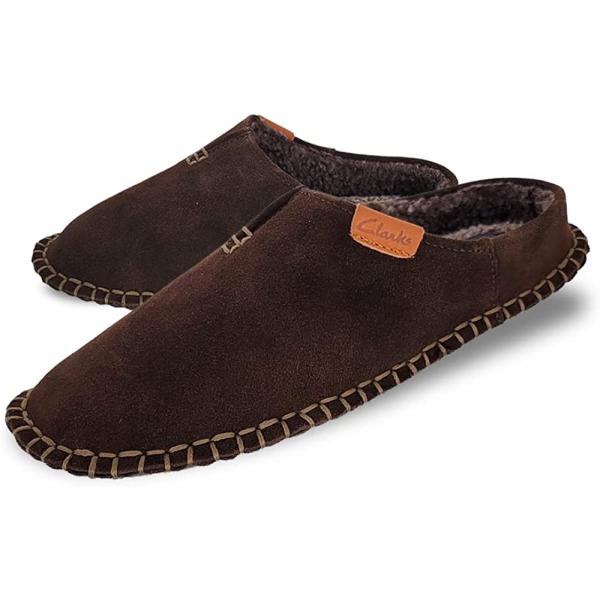 商品名Clarks Mens Open Back Suede Leather Slipper With Heavy Stitching - Plush Sherpa Lining - Indoor Outdoor House Slipper...