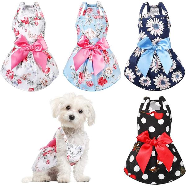 商品名4 Pieces Dog Bowknot Floral Dress Pet Princess Dress Dog Sundress Dog Princess Dress Puppy Summer Dress for Small Dog...