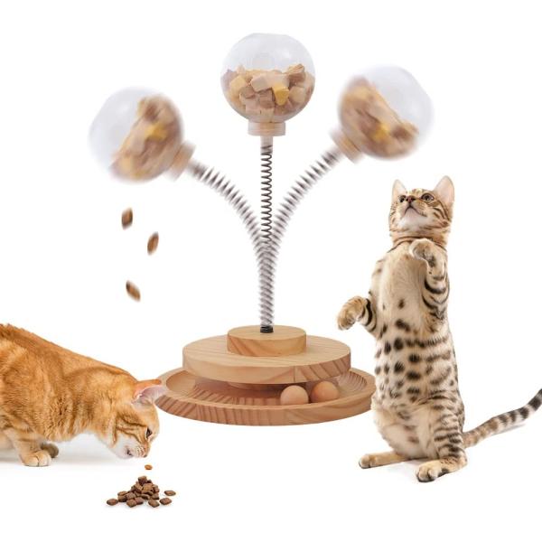 商品名MONDOTOY Funny Roller Cat Toy Wooden Track Balls Turntable for Kitty Cat,Spring-Loaded Leaky Food Toy,Interactive Toy...