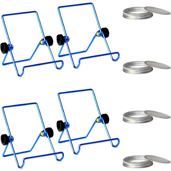 商品名YARWELL Sprouting Lids and Stands for Wide Mouth Mason Jar, Stainless Steel Lids, Aluminum stands (4 Set) (Blue)ブランド：...