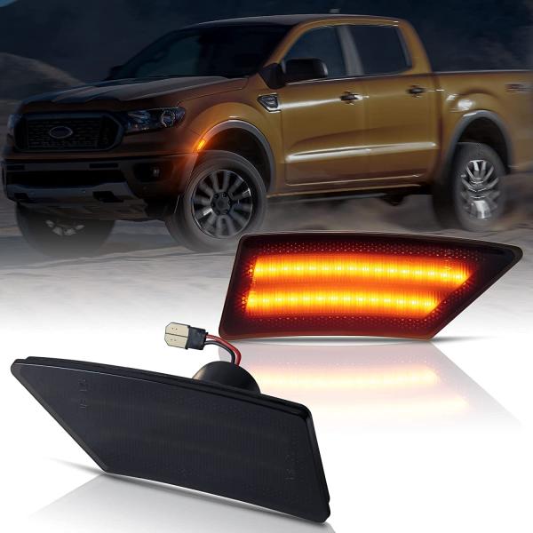 商品名Gempro LED Fender Side Marker Light Front Bumper Signal Lamps for 2019-2022 Ford Ranger Lariat 2pcs, Smoked Lenブランド：G...