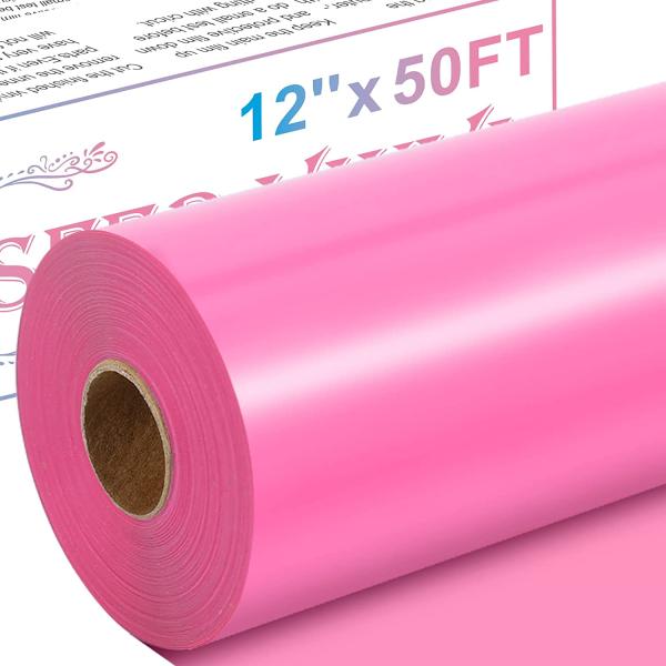 商品名XSEINO Heat Transfer Vinyl, 12"" x 50FT Pink HTV Vinyl Roll with Teflon for Shirts, Pink Iron on Vinyl Roll for Cricu...