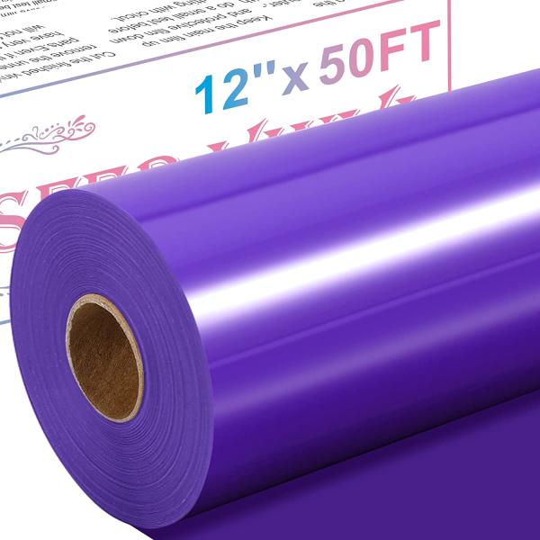 商品名XSEINO Purple Heat Transfer Vinyl, 12"" x 50FT Purple HTV Vinyl Roll with Teflon for Shirts, Purple Iron on Vinyl Rol...