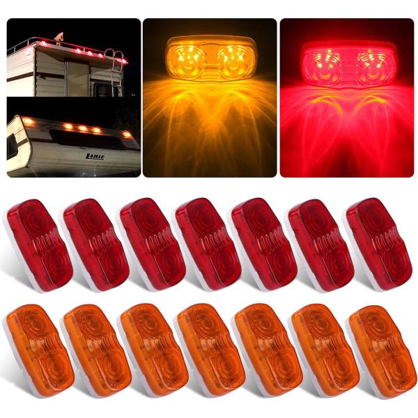 商品名Konrali 14Pcs Double Bullseye Led Marker Lights 10 LED, 2x4 Rectangle Led Trailer Marker Lights Red/Amber Surface Mou...