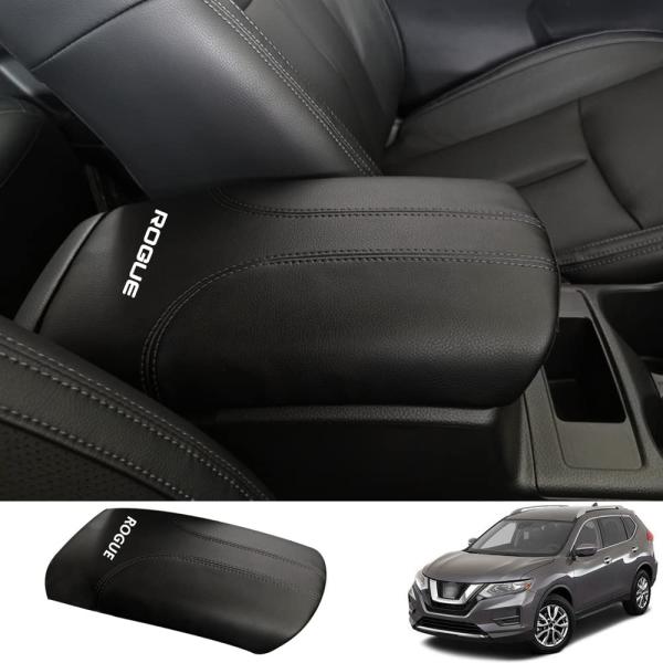 商品名Xhfarce 車用アームレストカバーセーバー センターコンソールレザーパッド 日産ローグ2014-2020 セントラルコンソールアームレストボックスプロテクター カスタムインテリアアクセサリー 1個 (ブラックステッチ)Xhfarc...