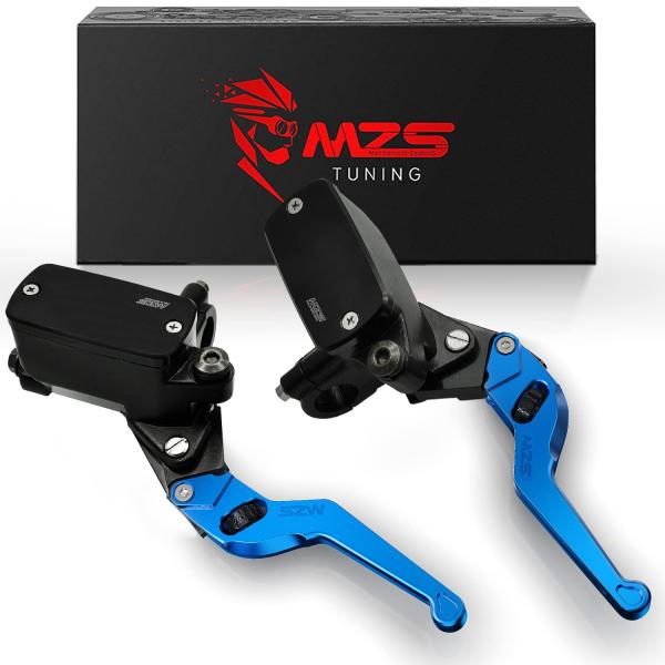 商品名: MZS ブルー 7/8レバー | 油圧ブレーキ クラッチレバーセット マスターシリンダー リザーバー 組立ホイール 調節可能 ショート CNC ユニバーサル オートバイ ストリートスポーツ ダートバイク スクーター ATVに対応 ...