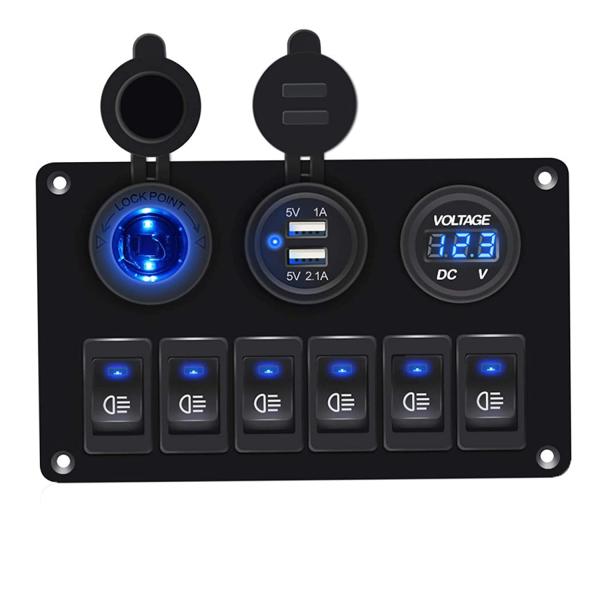 商品名6-Position Fog Light Switch Combination Voltmeter, AWADUO 12V Toggle Switch Panel, Marine Rocker Switch Panel, Waterp...