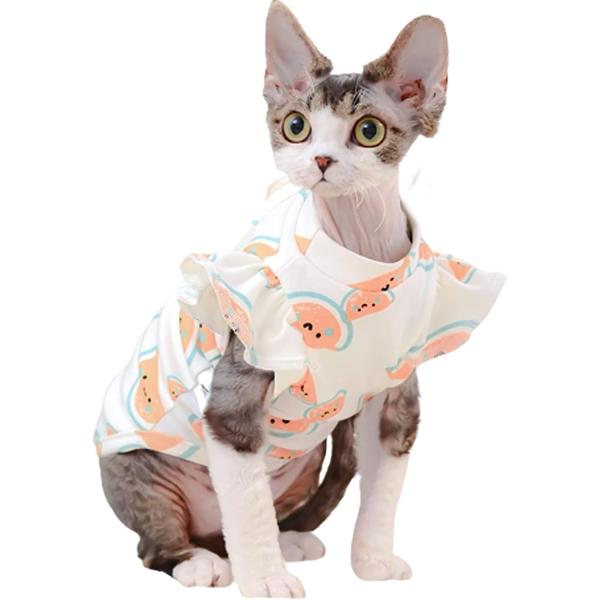 商品名Bonaweite Sphynx Hairless Cats Cute Watermelon Pattern Dress with Puff Sleeve, Breathable Cotton Cat Wear Clothes Ves...