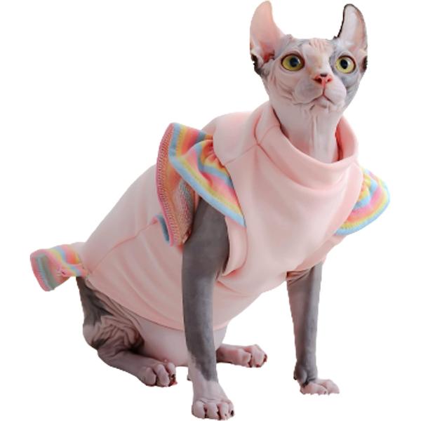商品名Bonaweite Sphynx Hairless Cats Cute Dress with Rainbow Puff Sleeve, Breathable Cotton Cat Wear Clothes Vest Shirt Ski...