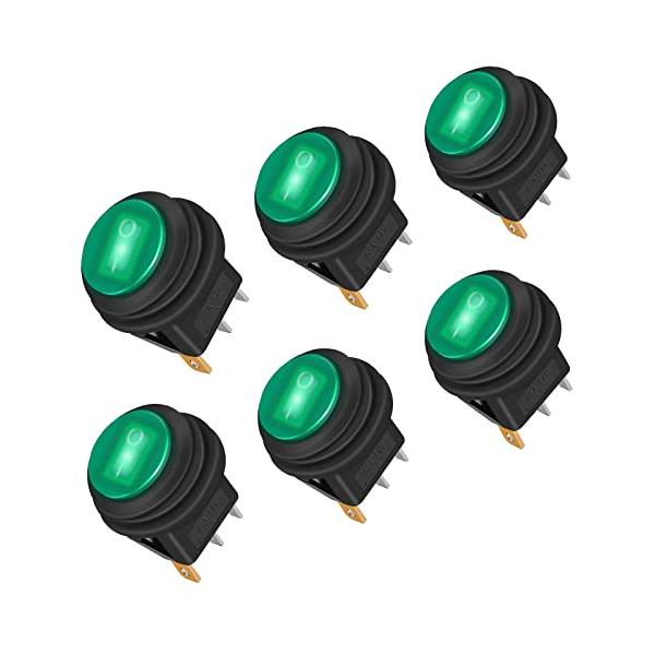 商品名JAIZAIWJ 6Pcs Green LED Rocker Switch 12V 20A Waterproof Round SPST On-Off 3pin 2 Position Toggle Switch for Car Auto...
