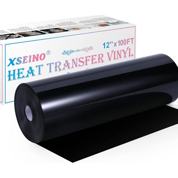 商品名XSEINO Heat Transfer Vinyl Roll, 12"" x 100FT Black HTV Vinyl Roll with Teflon for Shirts, Black Iron on Vinyl Roll f...