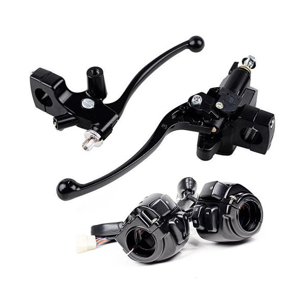 商品名:  Black Switch Horn Turn Signal Head Light w/Harness + Brake Clutch Levers Compatible with 1996-2012 Harley Dyna Sof...