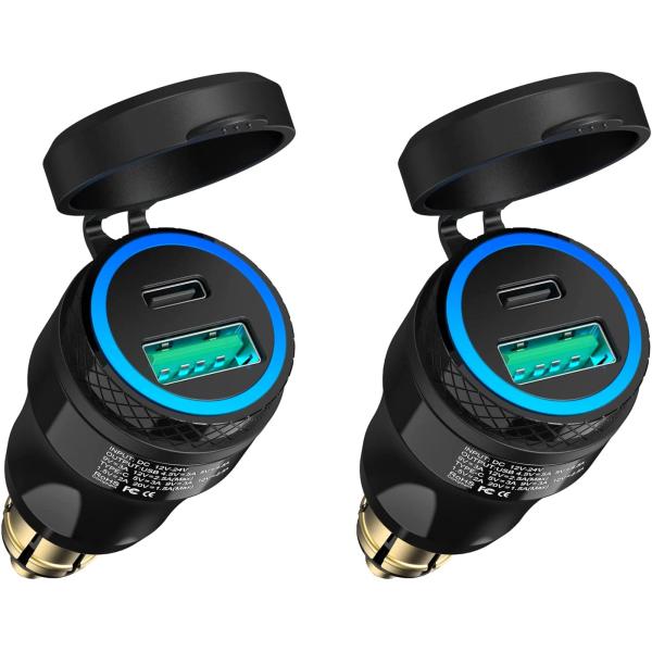 商品名バイク 電源アダプター qidoe PD usb c[2 Pack] Din Hella to USB - Qidoe MINI Waterproof Aluminum Din Plug Motorcycle Power Adapte...